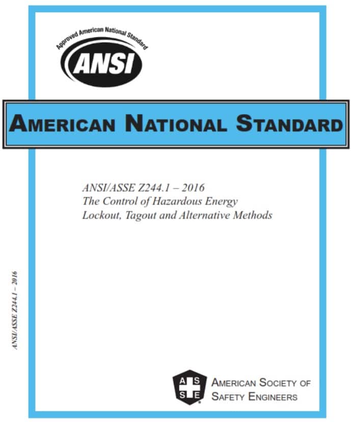 Lockout-Tagout Analysis, ISO 14118, USA Standard ANSI/ASSE Z244.1